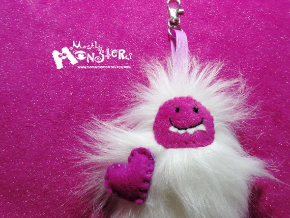 Fuzzy Yeti Keychain Yeti Backpack clip Magenta Yeti Love | Etsy