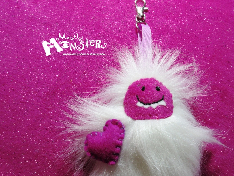 Fuzzy Yeti Keychain Yeti Backpack Clip Magenta Yeti Love - Etsy