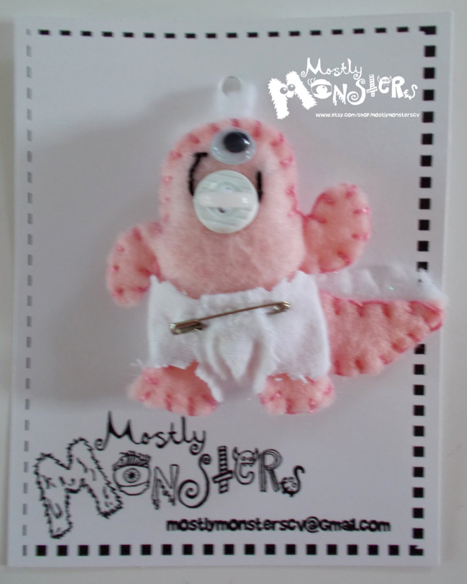 Spike the Baby Monster- Feltie Pin...in Baby PINK - Etsy