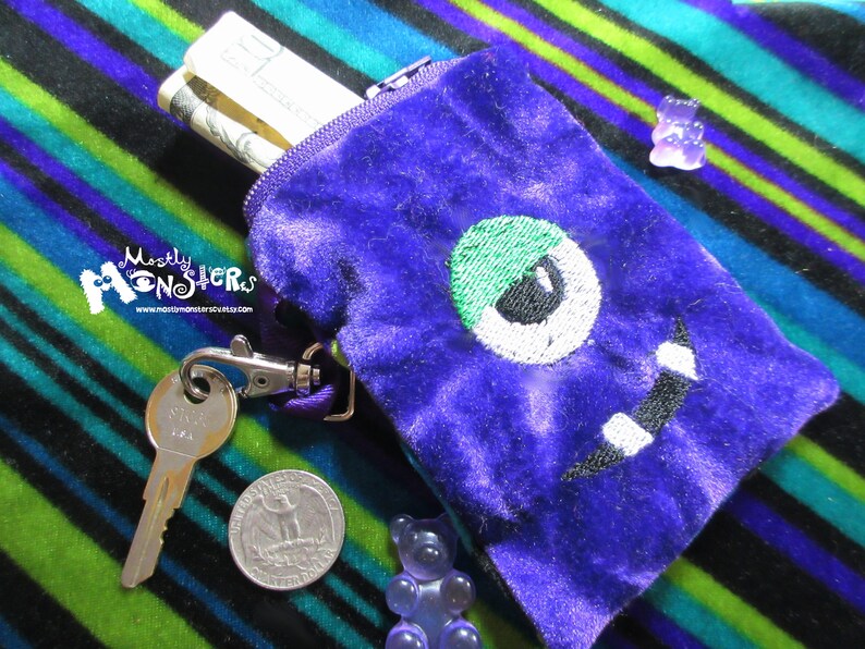 Your Choice of Monster Zipper Pouch: Embroidered Pouch Change - Etsy