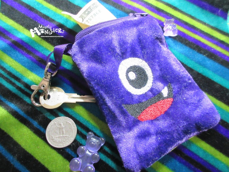 Your Choice of Monster Zipper Pouch: Embroidered Pouch Change - Etsy