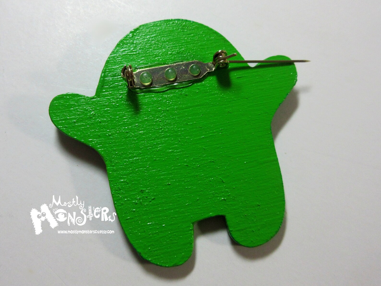 Monster Brooch Green MIKEY, Wood Handpainted Brooch, Green Monster Pin ...