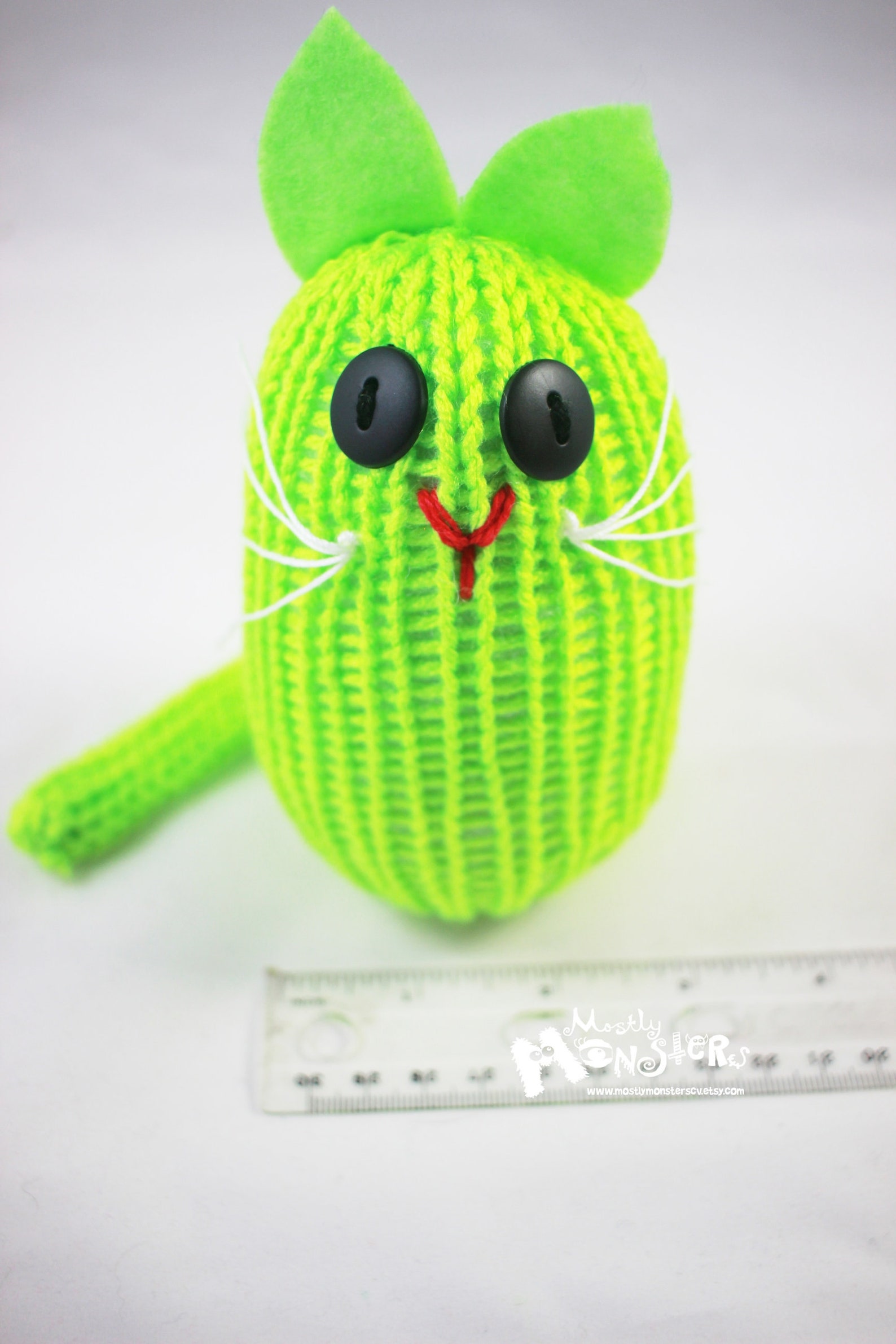 Knitty Kins Knit Kitty Toy Silly Cat Friends Knitty Kins Knit Toy Green Cat Neon Lime Cat