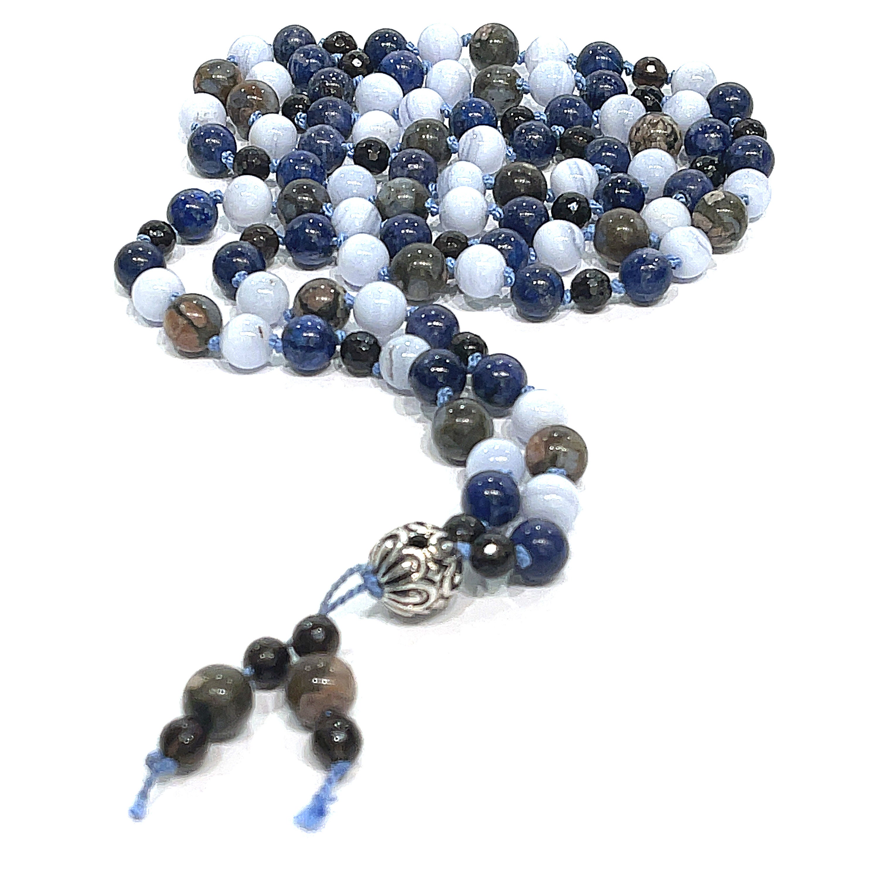 Mala Necklace Blue Rhyolite Blue Lace Agate Smoky Quartz | Etsy