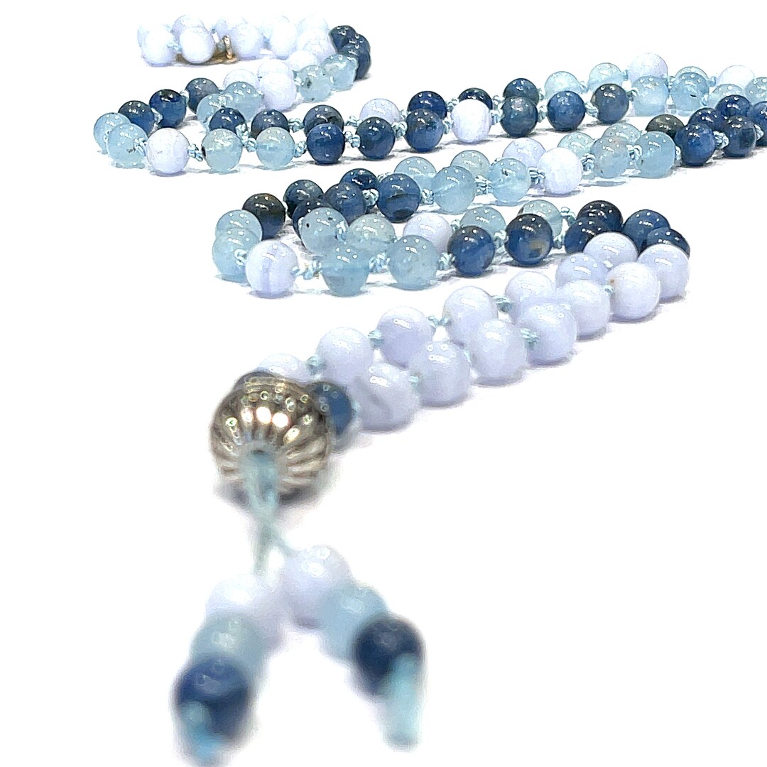 Mala Necklace, Blue Lace Agate Mala, Kyanite Mala, Aquamarine Mala ...
