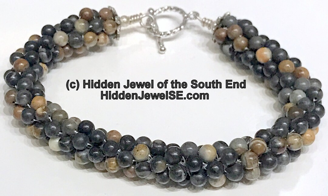 Picasso Jasper Crocheted Bangle Bracelet With Sterling Silver Circle ...