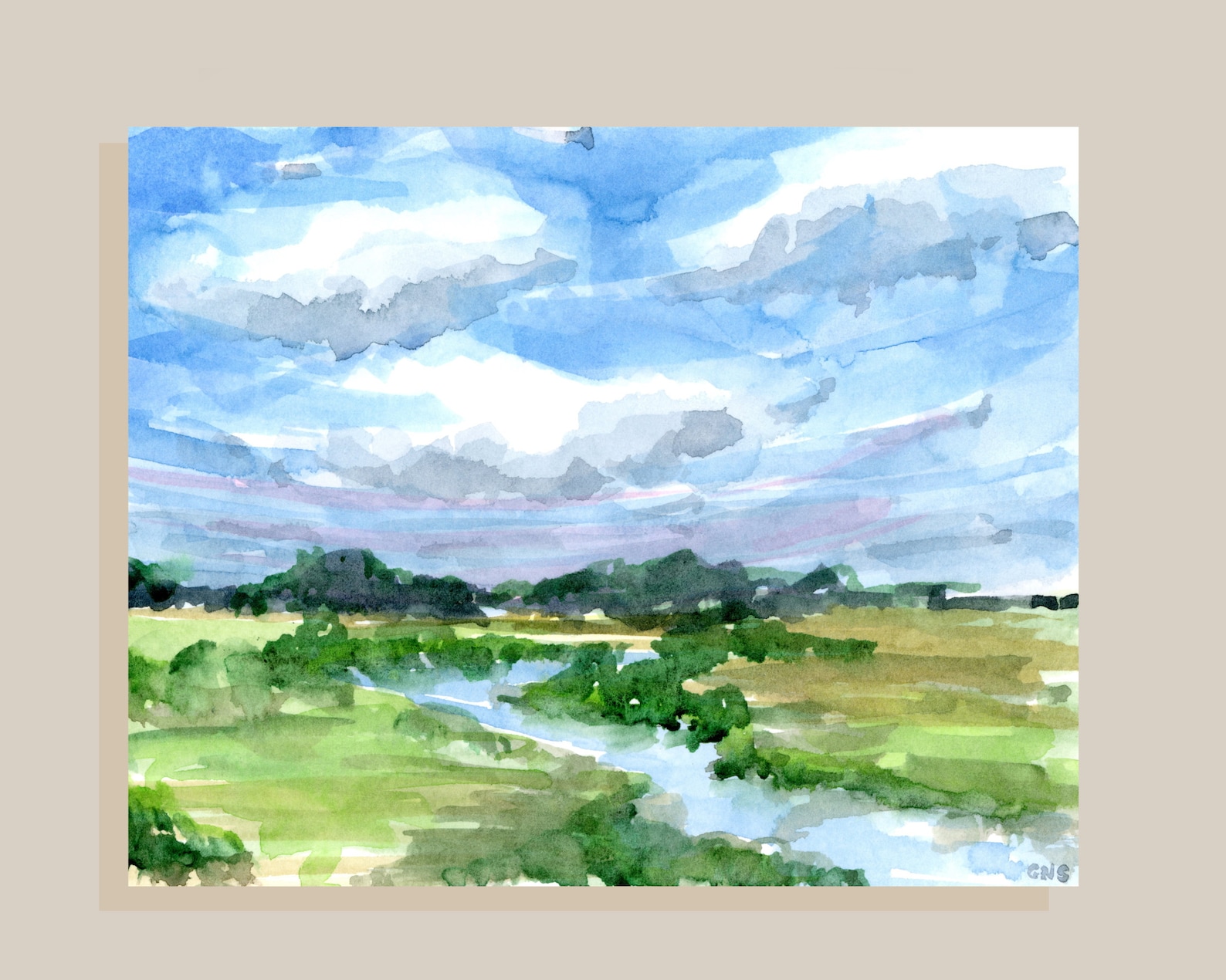 Watercolor River Landscape Painting PRINT Abstract - Etsy