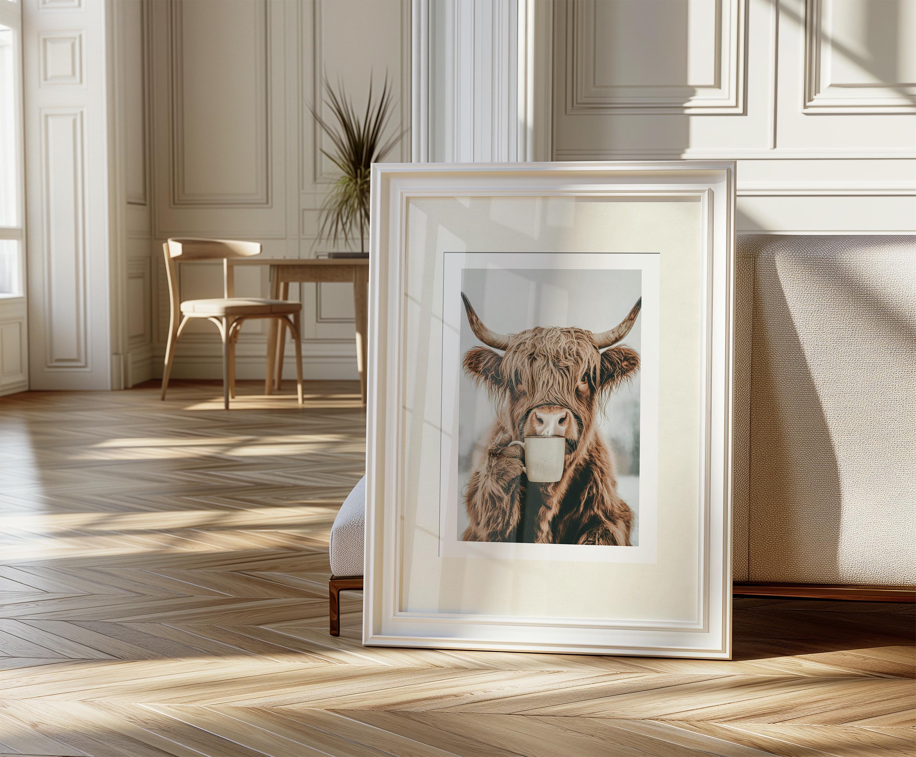 Highland Cow Coffee Poster – Kitchen Wall Art - Funny Coffee Bar Decor ...