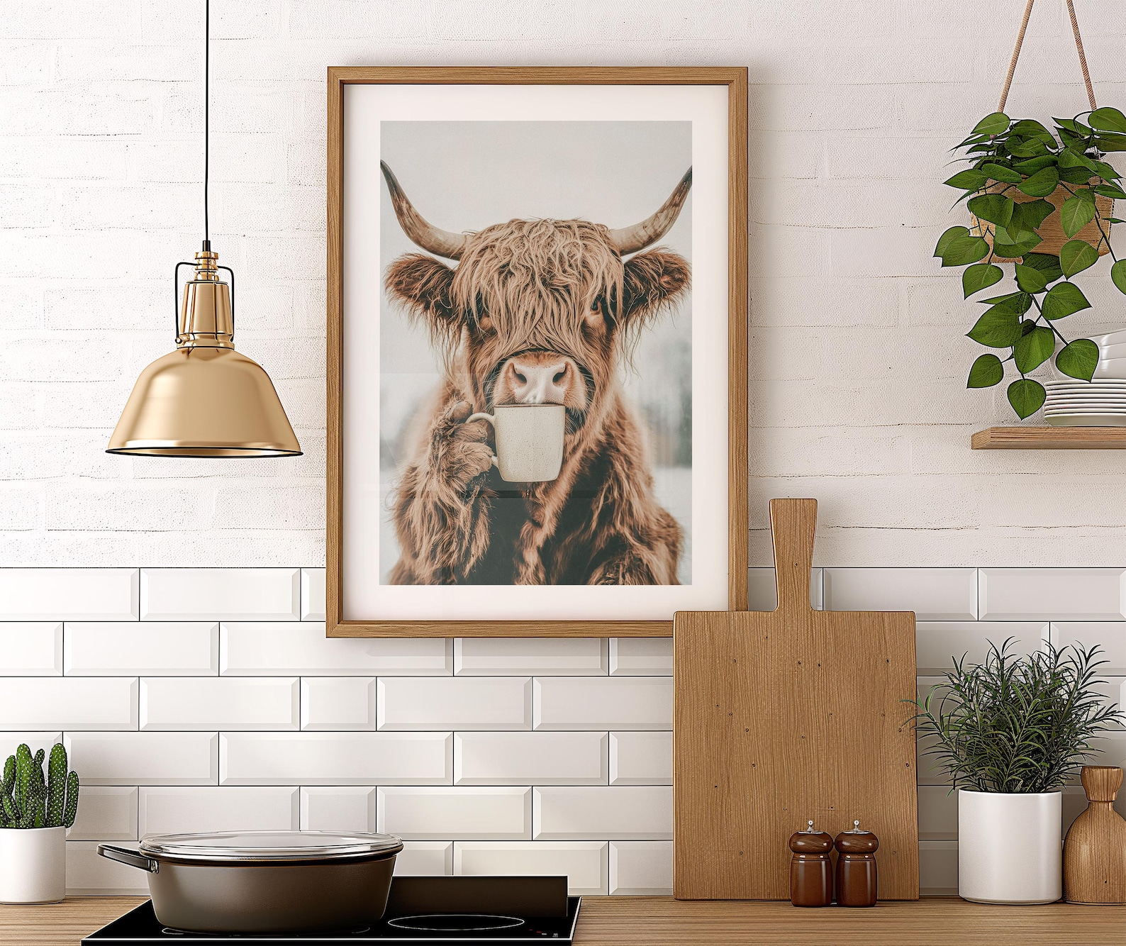 Highland Cow Coffee Poster – Kitchen Wall Art - Funny Coffee Bar Decor ...