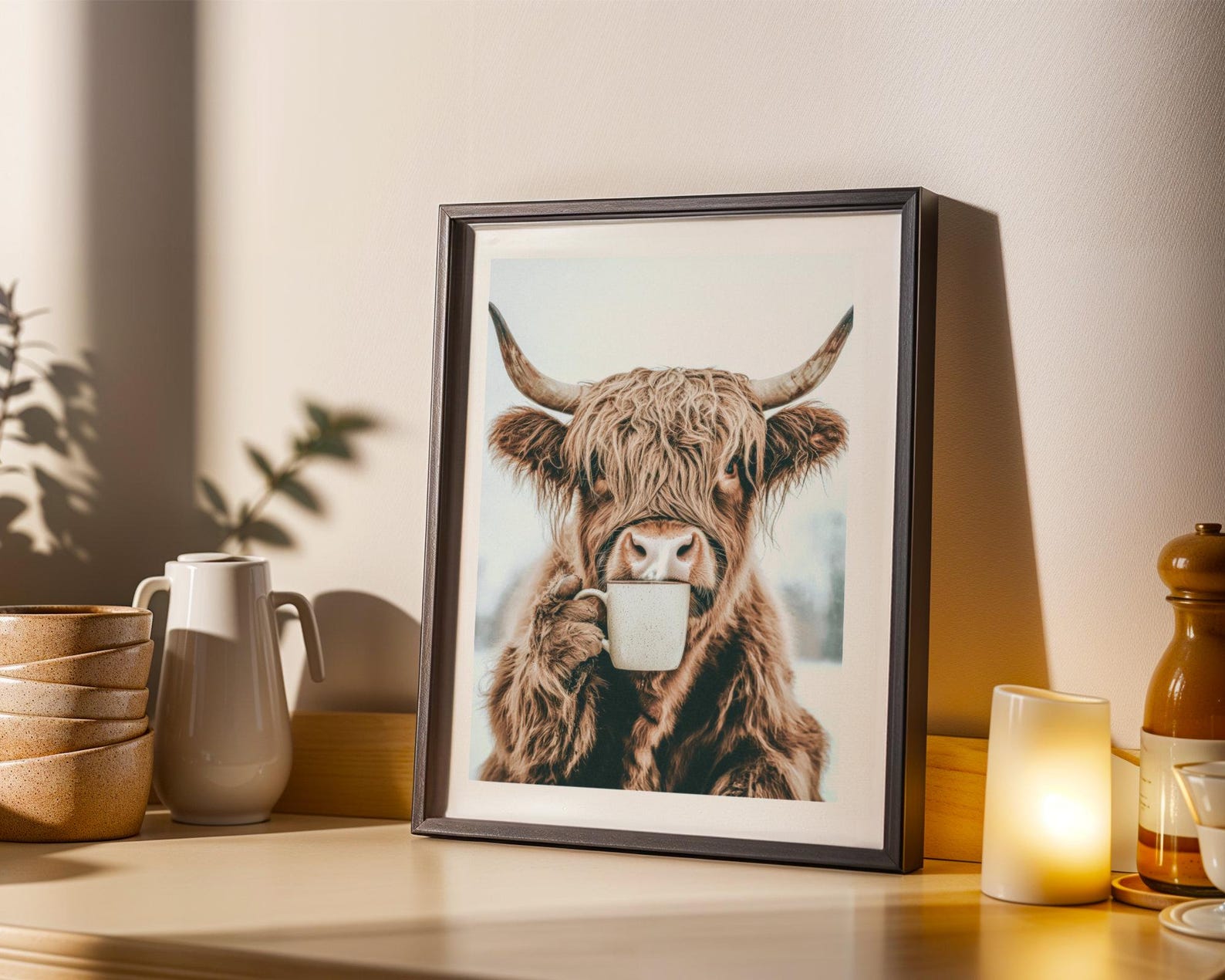 Highland Cow Coffee Poster – Kitchen Wall Art - Funny Coffee Bar Decor ...