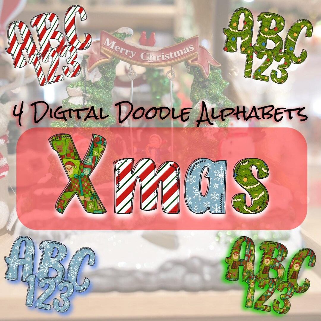 Christmas Doodle Alphabet PNG Bundle: Holiday Letters (digital Download ...