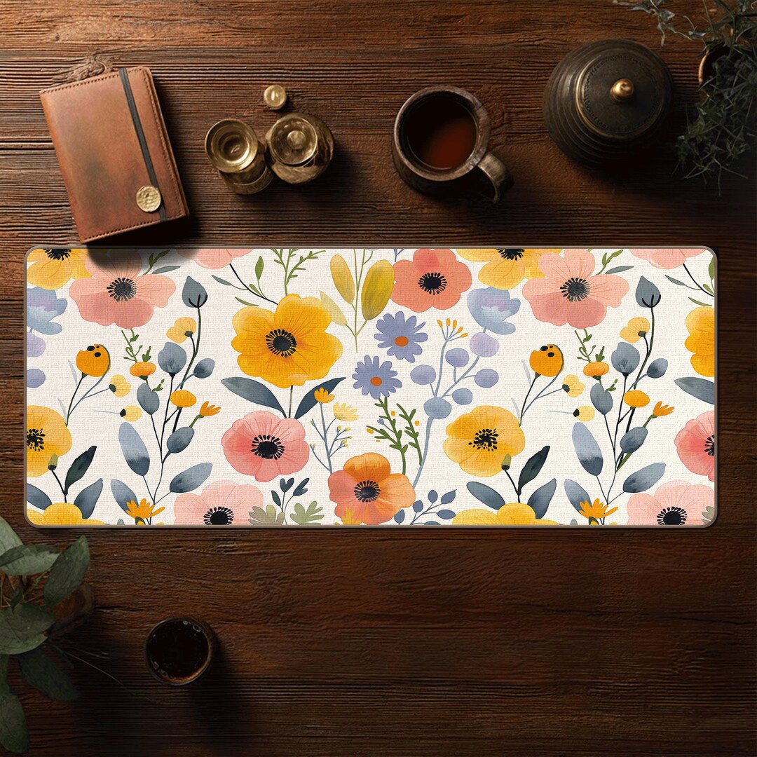 Floral Desk Mat | Soft Pastel Wildflower Pattern, Modern Folk Art - Etsy