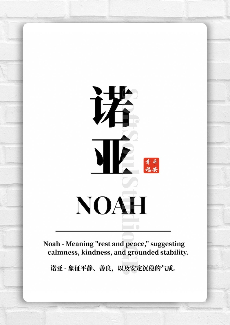Noah Name Meaning Print, Chinese Calligraphy Art (A4 Digital Download ...