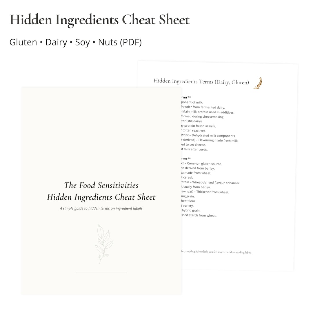 Hidden Ingredients Cheat Sheet | Food Sensitivities Reference | Gluten ...