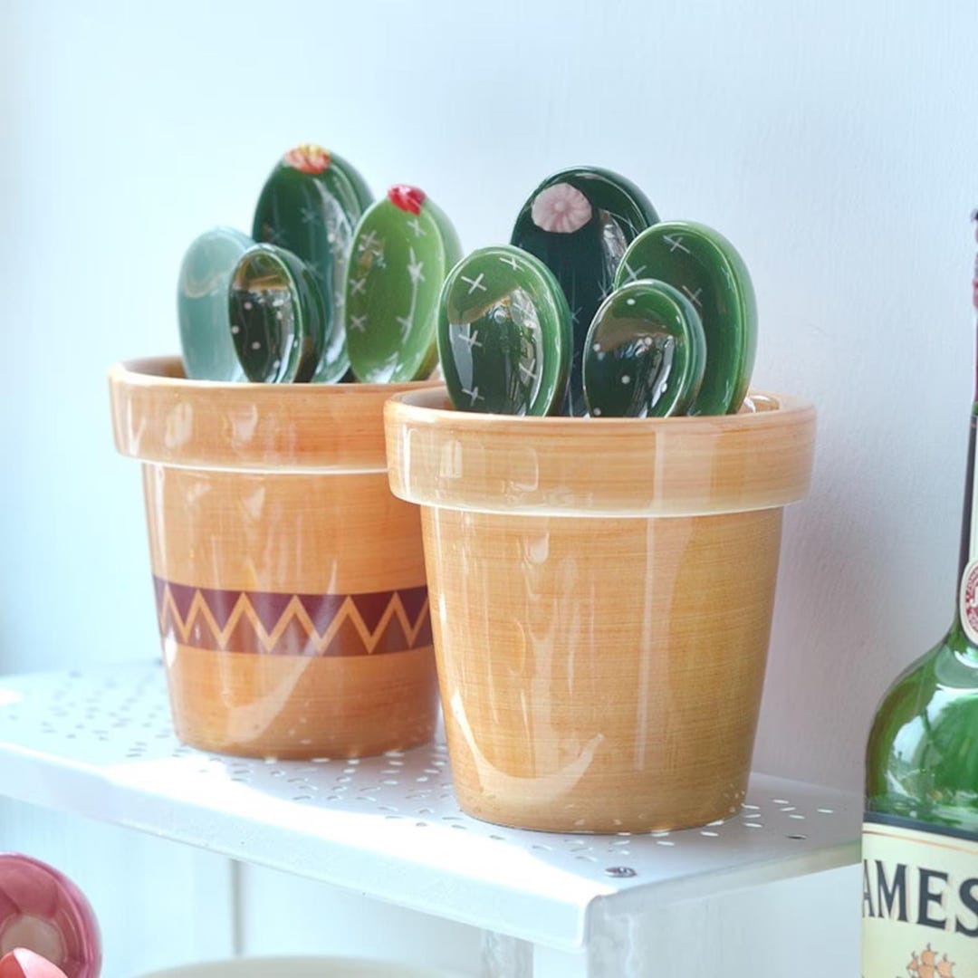 Ceramic Cactus Measuring Cup and Spoons Set, Kitchen Decor ...