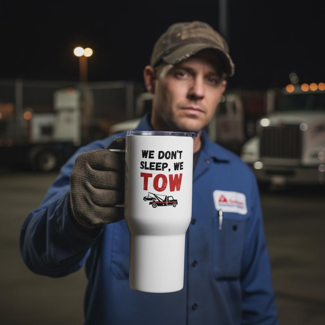 Custom Appreciation Gift – We Don’t Sleep We Tow Travel Mug, Funny Tow ...