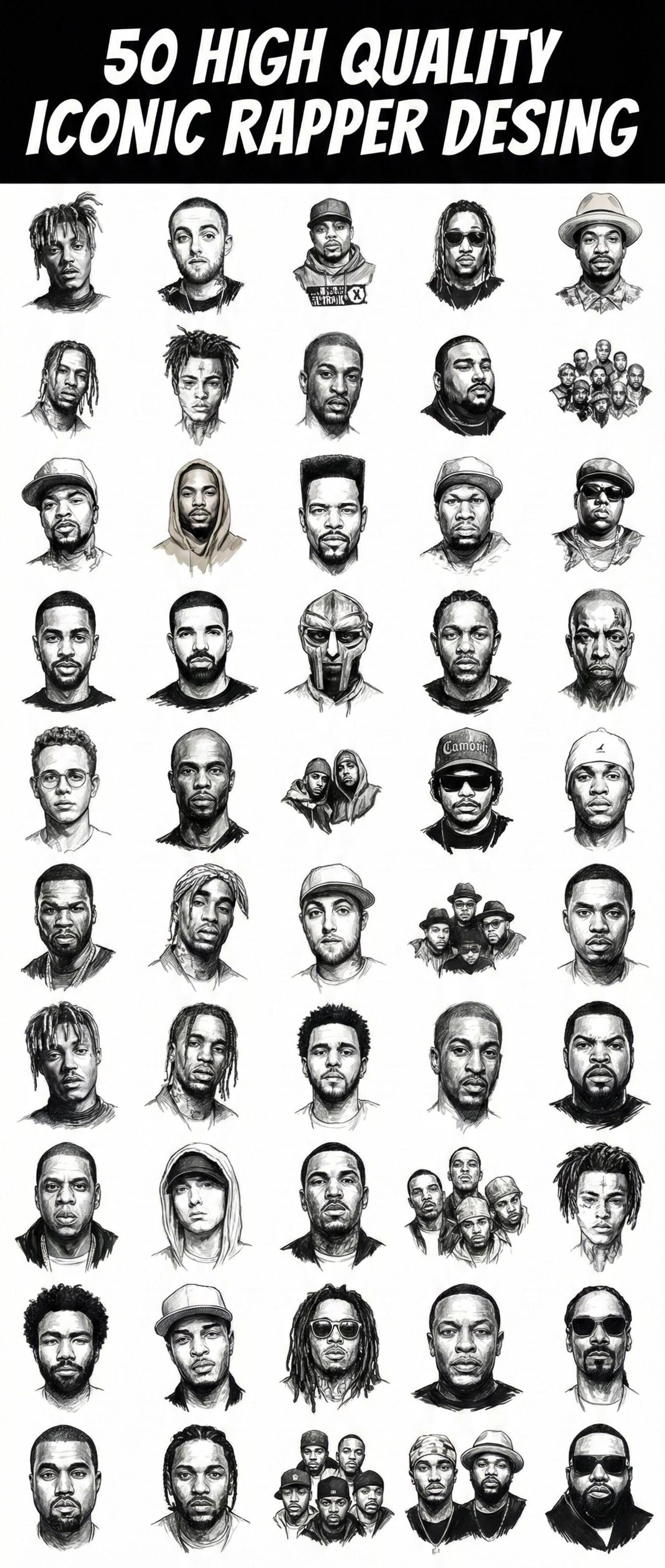 50 Iconic Rappers Sublimation PNG Bundle | Instant Download Cricut ...
