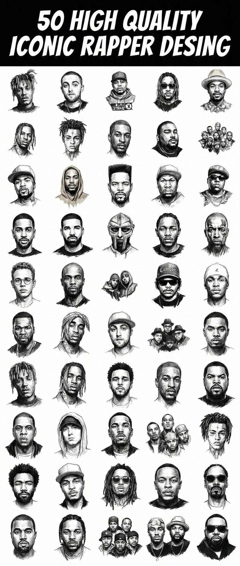 50 Iconic Rappers Sublimation PNG Bundle | Instant Download Cricut ...