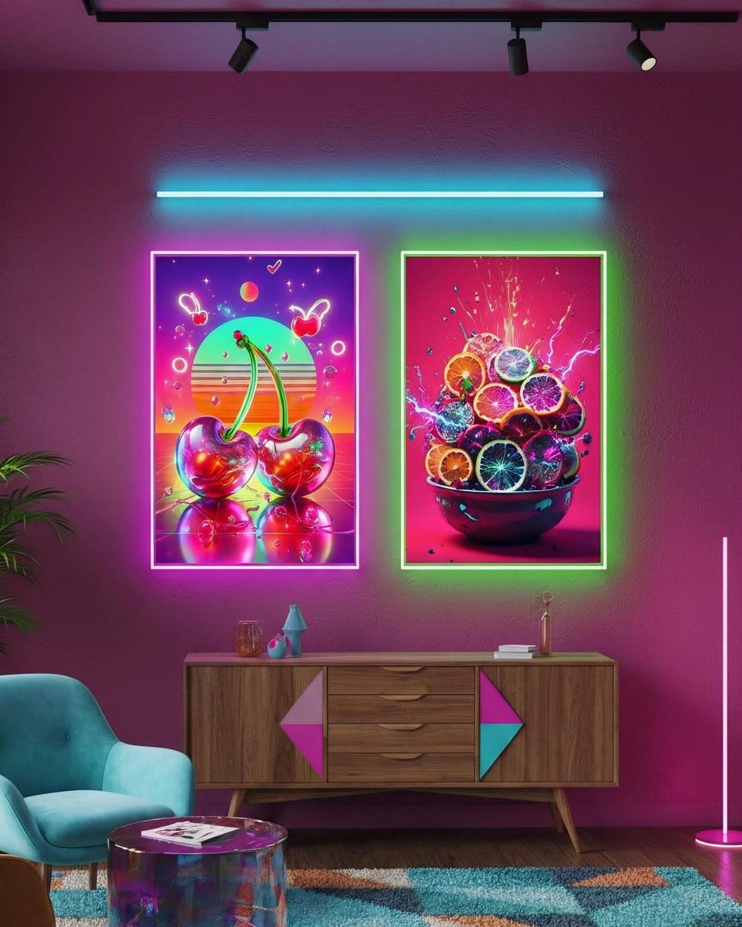 Dopamine Decor Wall Art Bundle | Neon Maximalist Poster Set | Retro ...