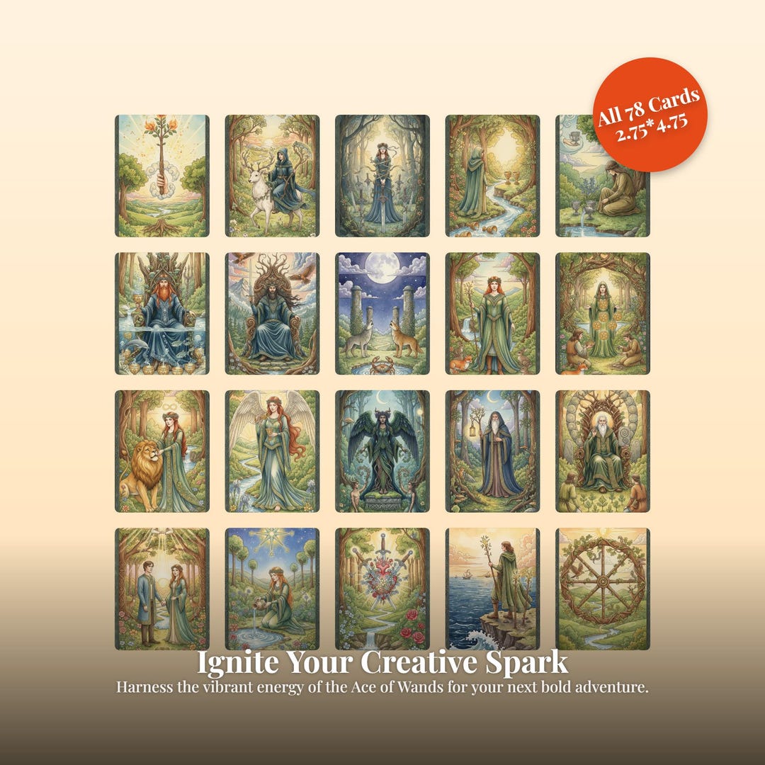 Positive Tarot Deck PNG, Nature Inspired Watercolor Tarot Cards, 78 ...