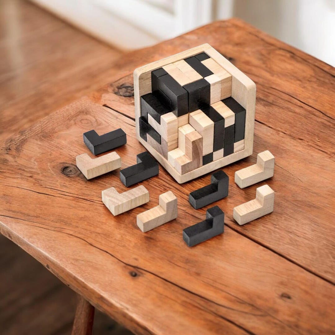 3D Wooden Luban Cube Puzzle – Interlocking Brain Teaser IQ Toy ...