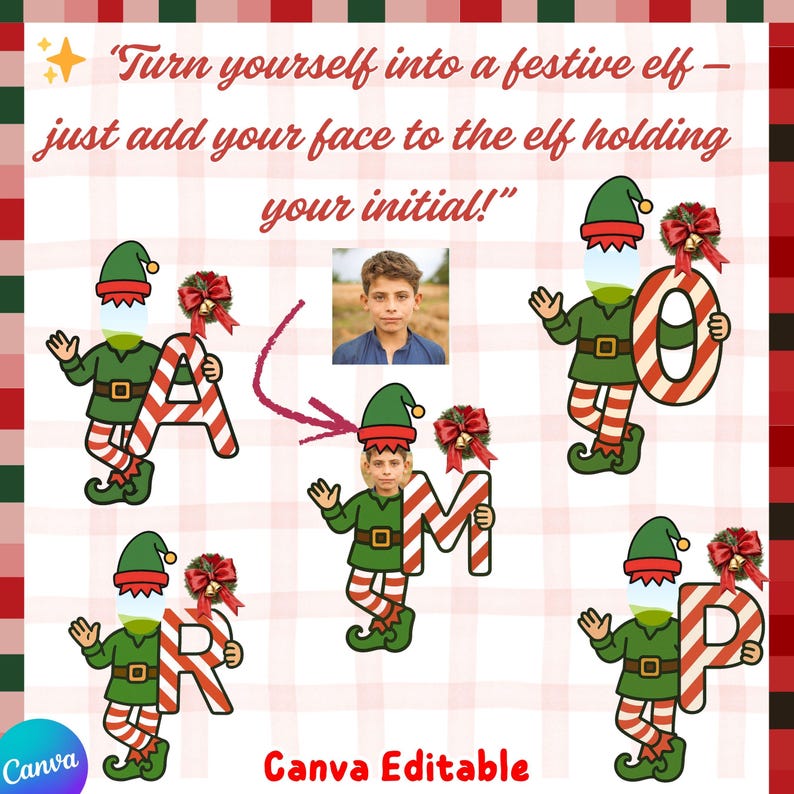 Editable Elf Letter Template , Insert Your Face , Personalized A–Z ...