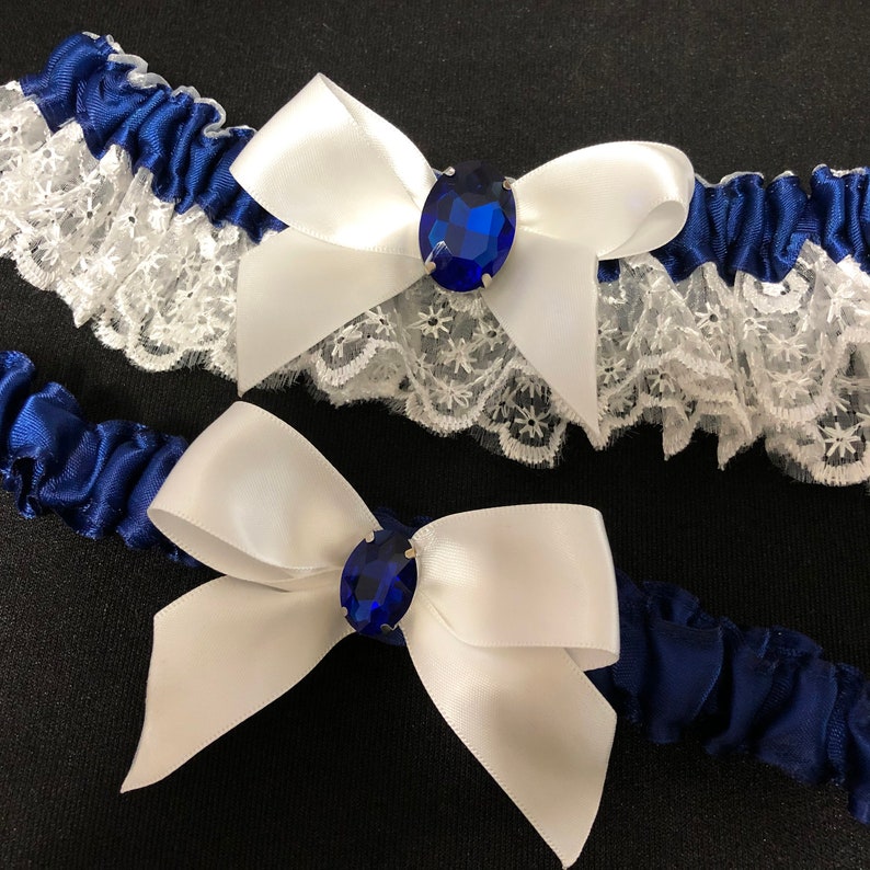 Conjunto de ligas de boda de encaje azul marino y blanco - Etsy España