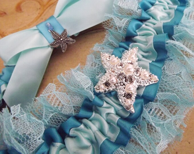 Tiffany Blue and Turquoise Lace Starfish Wedding Bridal Garter - Etsy