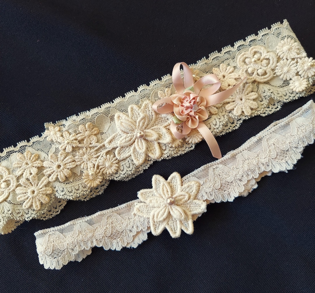 Champagne Stretch Lace Bridal Garter, Wedding Garter, Wedding Garter ...