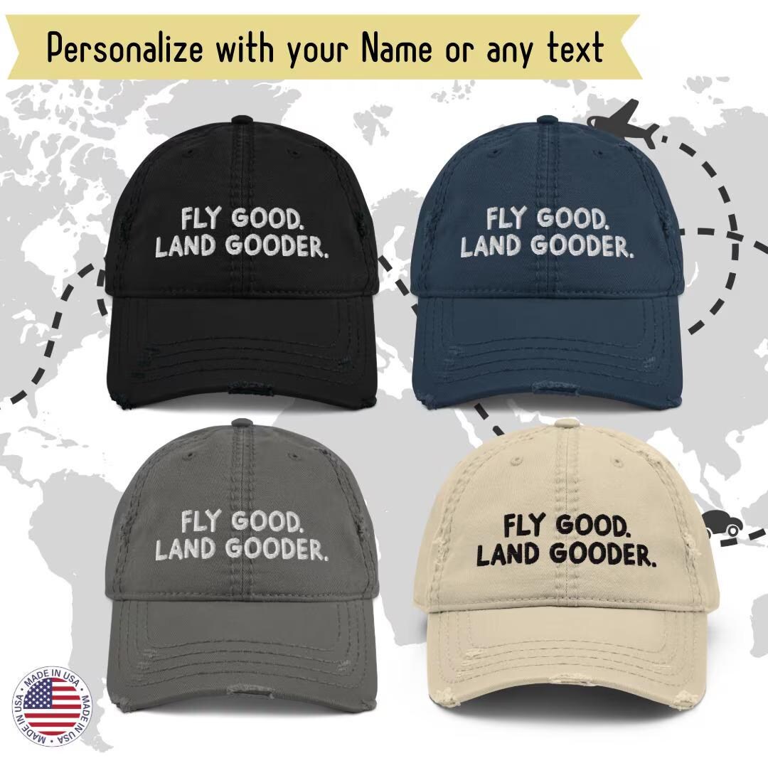 Fly Good Land Gooder Pilot Dad Hat: Funny Aviation Humor Pilot Gift ...