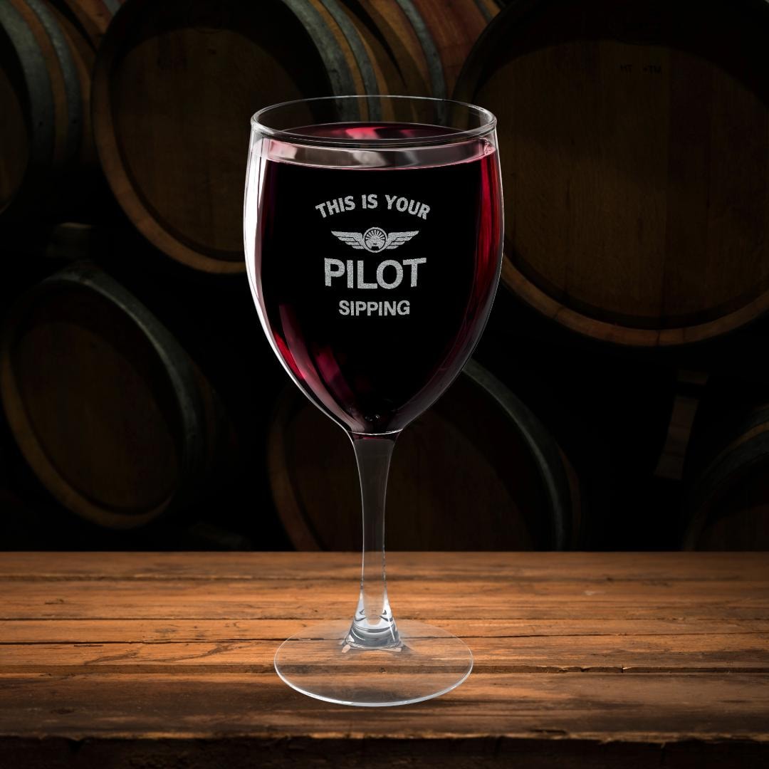 Pilot Wine Glass, Funny Aviation Gift for Pilots, Captain Sipping Glass ...