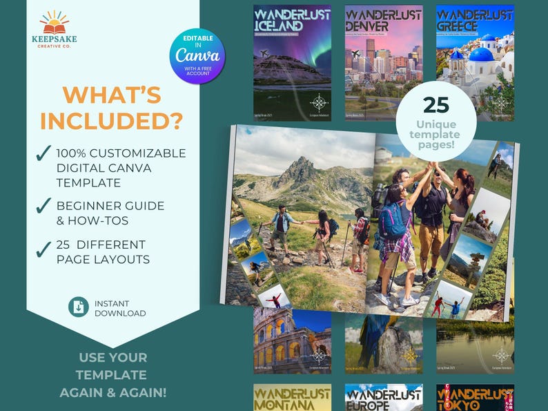 Wanderlust Adventure Photo Book Template | 25-page Canva Family Travel ...