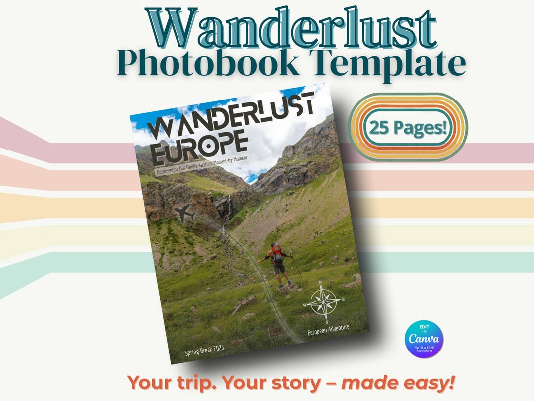 Wanderlust Adventure Photo Book Template | 25-page Canva Family Travel ...