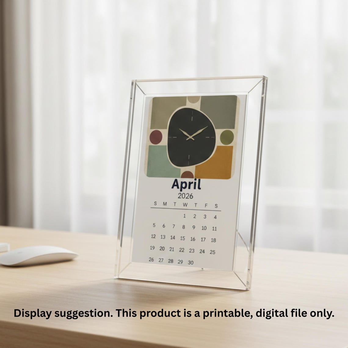Modern MCM Clock Calendar 2026 | Abstract Retro Art Printable | 4×6 ...