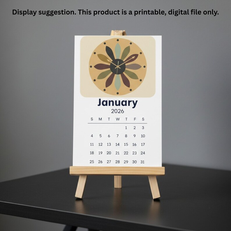 Modern MCM Clock Calendar 2026 | Abstract Retro Art Printable | 4×6 ...