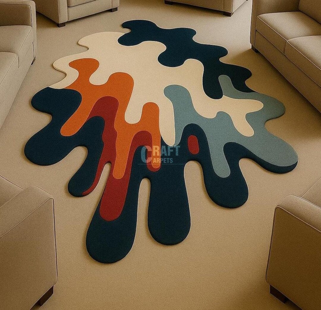 Handmade Multicolour Blob Rug | Abstract Retro Pop Art Carpet Craf ...