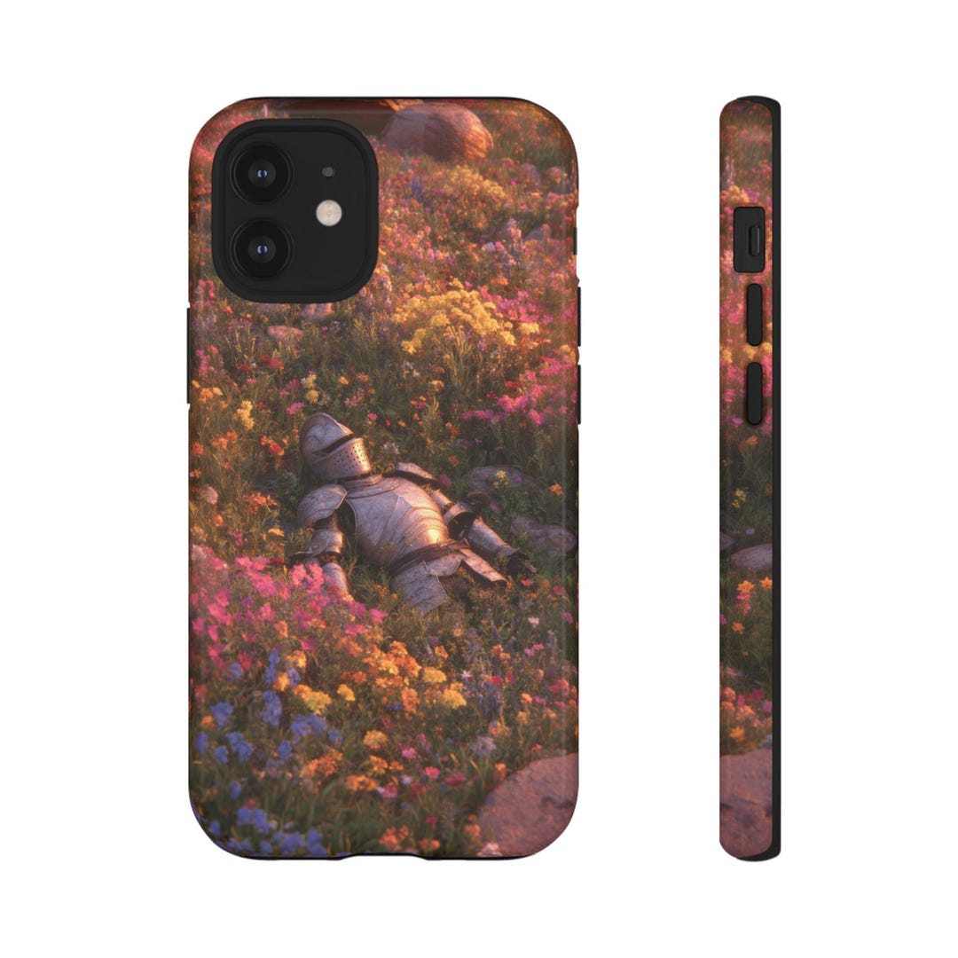Knight Laying on Flowers Aura Farming Phone Case, Floral Meadow Phone ...