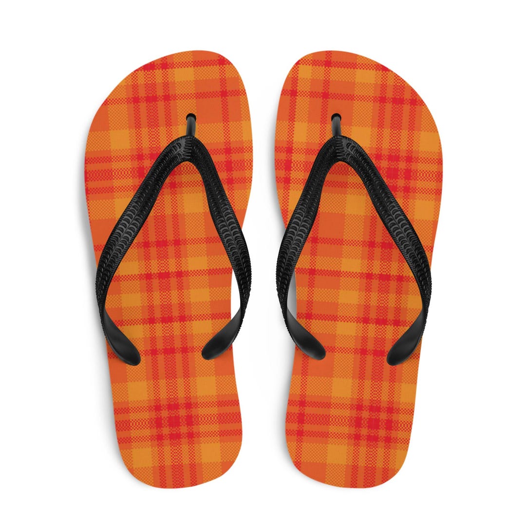 TANGERINE DREAM PLAID Designer Flip-flops for Beach, Pool, Spa, and ...