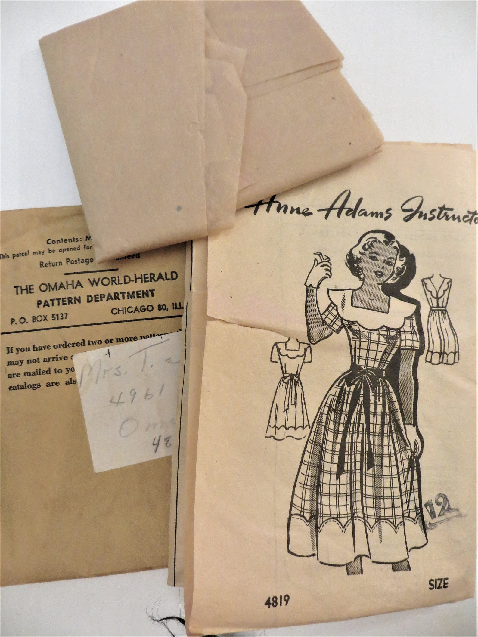 Anne Adams 4819 Dress Pattern Full Dress Big Collar Square - Etsy