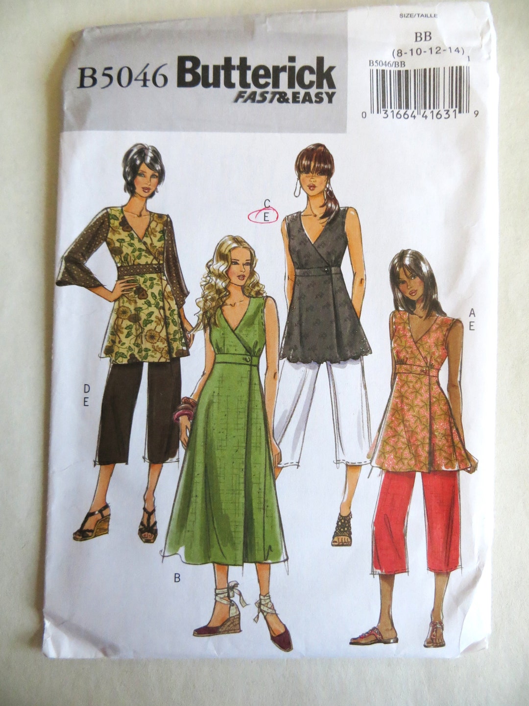 Butterick 5046 Pattern for Wrap Dress, Wrap Top, Capri Pants Sleeveless ...