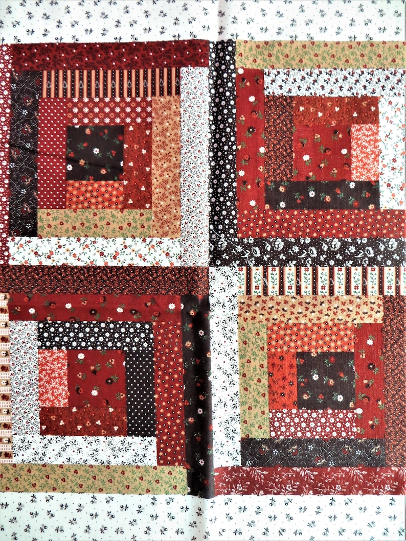 Log Cabin Fabric 2 Printed Blocks Brown Rust Gold Calico - Etsy