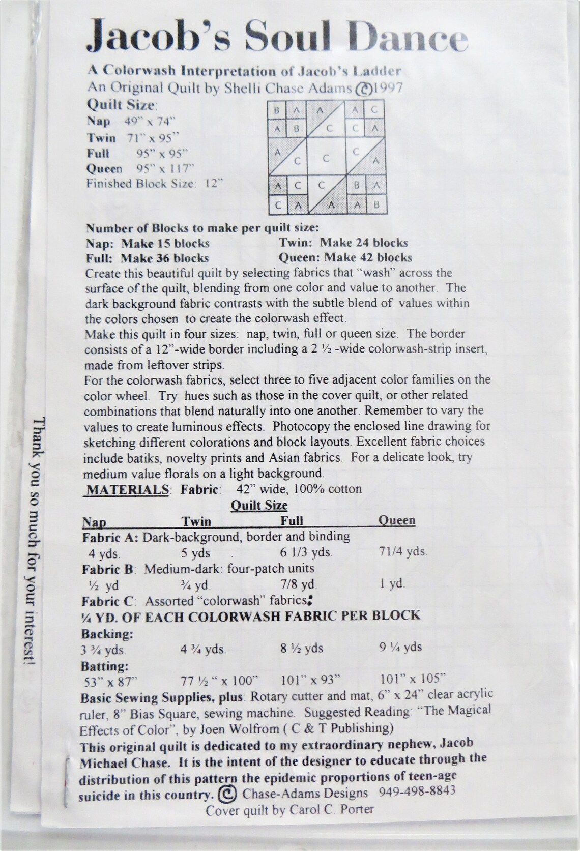 Jacob's Soul Dance Quilt Pattern, Chase-adams Designs, Colorwash Jacob ...