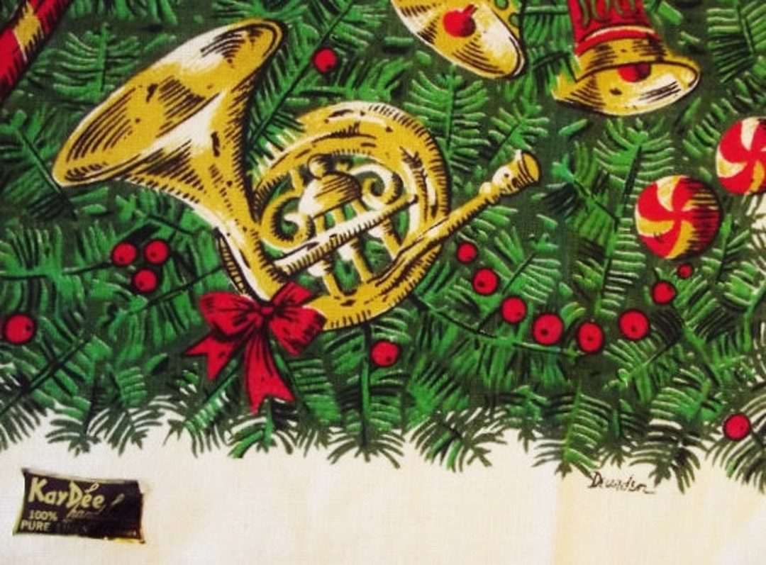 Kay Dee Handprints Christmas Tea Towel, Vintage Signed Deardon Linen ...