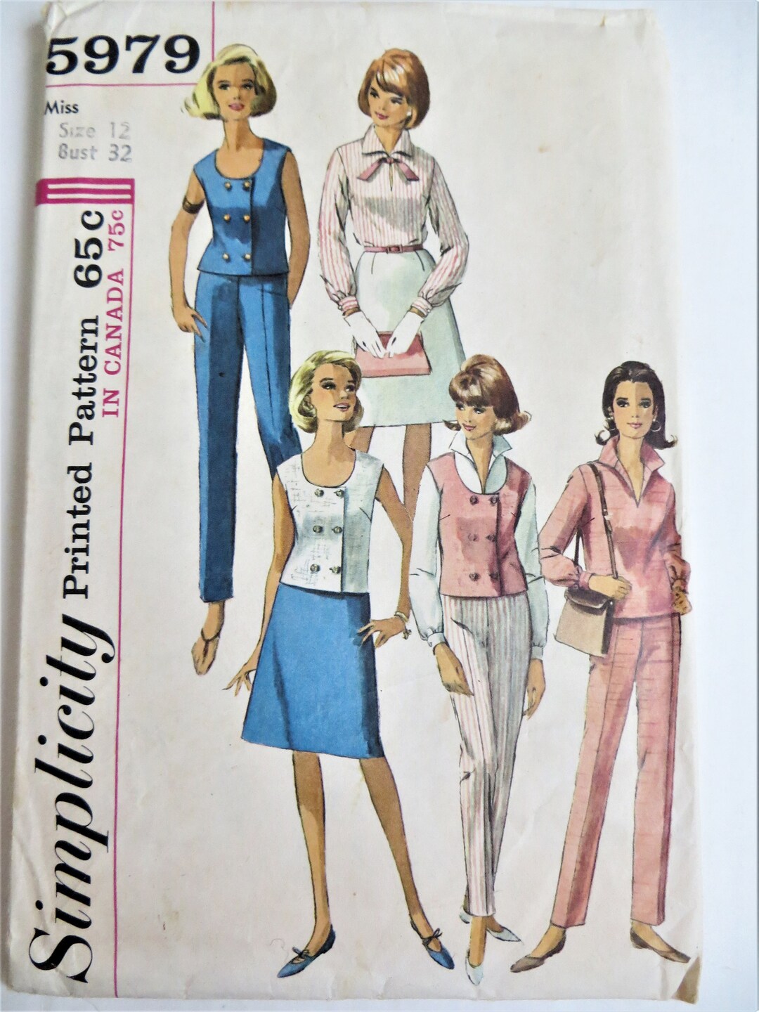 Simplicity 5979, Weskit Vest Pants Blouse Skirt Sewing Pattern, Vintage ...