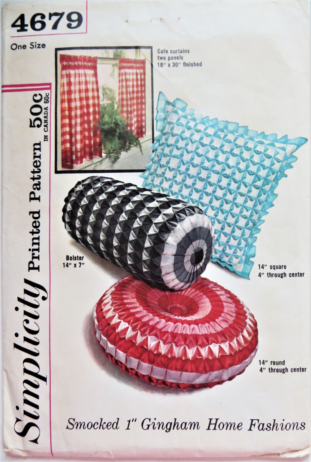 Simplicity 4679 Smocked Gingham Pillow, Cafe Curtains Sewing Pattern ...