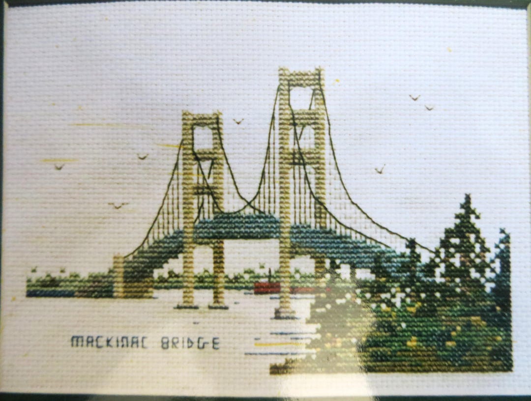 Mackinac Bridge Cross Stitch Kit, Michigan Scene, Oberlin Samplers, M ...
