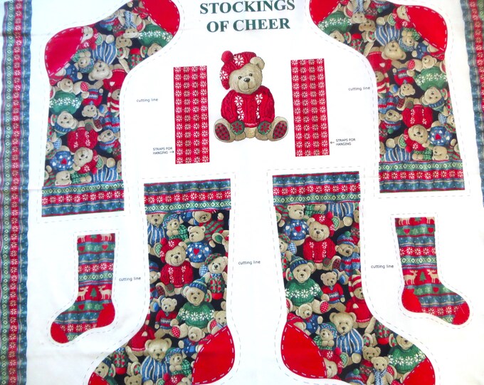 Teddy Bear Stockings Fabric Panel, Christmas Stockings of Cheer ...