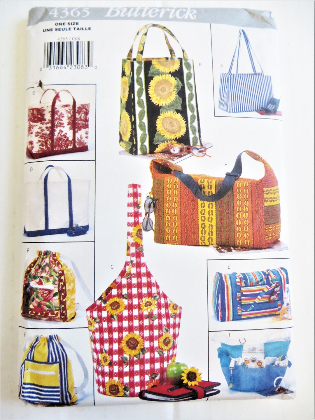 Butterick 4365 Tote Bag Pattern, 9 Different Bags, Duffel Bag Totes ...