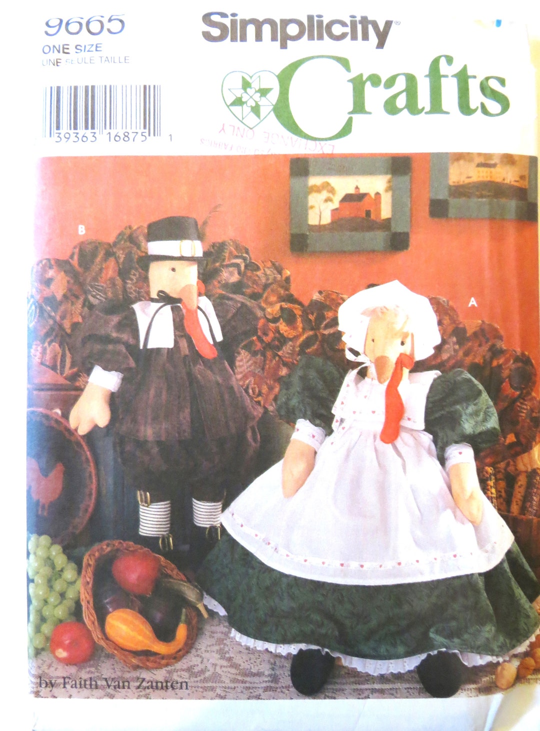 Simplicity 9665 Turkeys and Clothes Pattern, 22 Inch Mr and Mrs Soft Stuffed Turkey Dolls, Faith ...