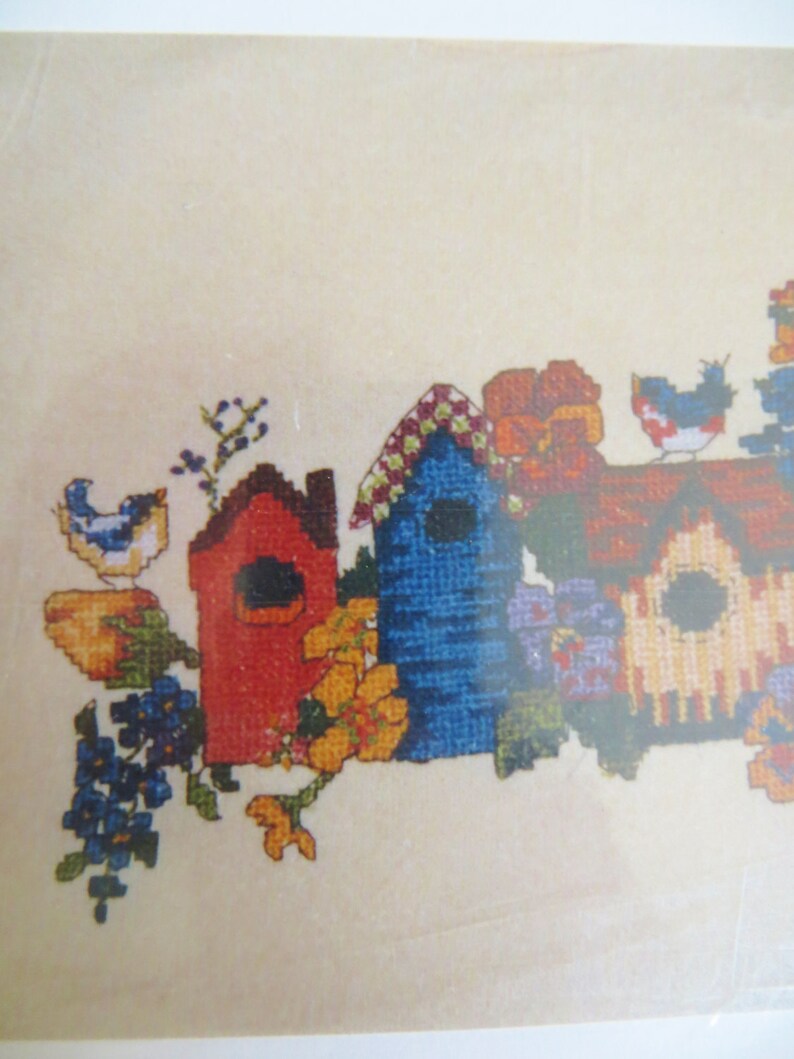 Birdhouses Counted Cross Stitch Waste Canvas Kit Wearable - Etsy
